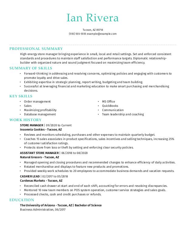 Store Manager | Free Resume Templates + How-To Guide