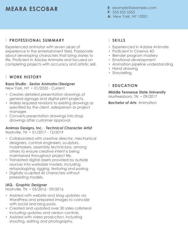 9 Animator Resume Examples for 2025 (Template & Guide)