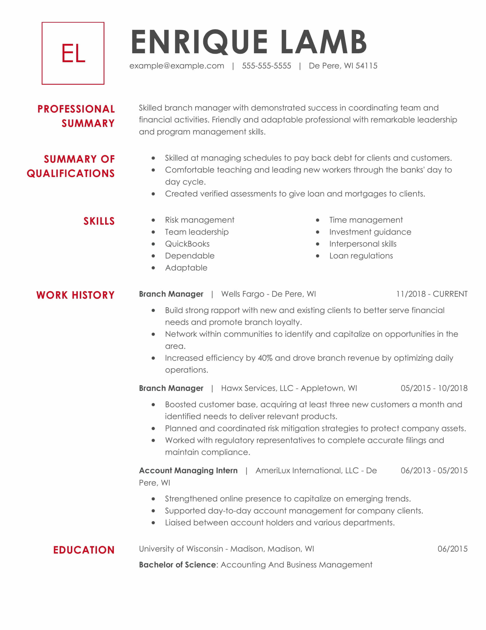 Branch Manager | Free Resume Templates + How-To Guide
