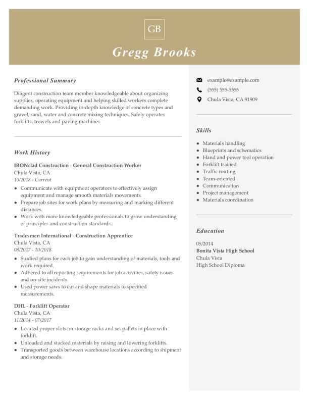 Construction Worker | Free Resume Templates + How-To Guide