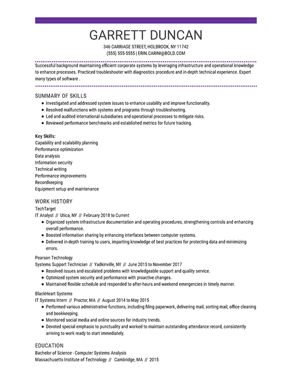 Infosys Resume Format