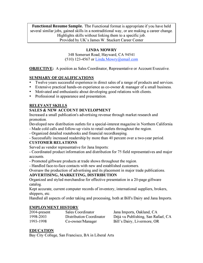 Functional Resume Format Examples Free Downloads
