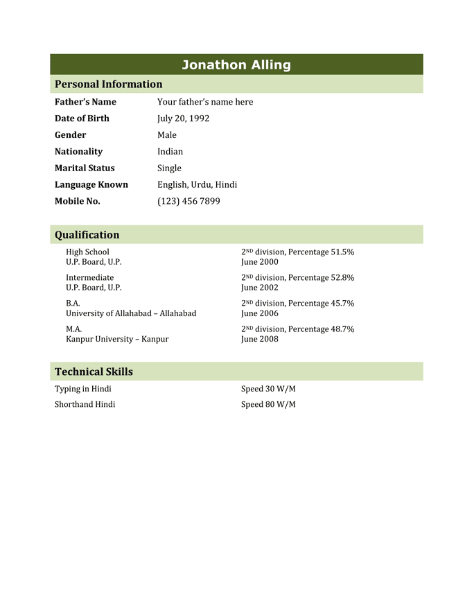 Example Of Biodata