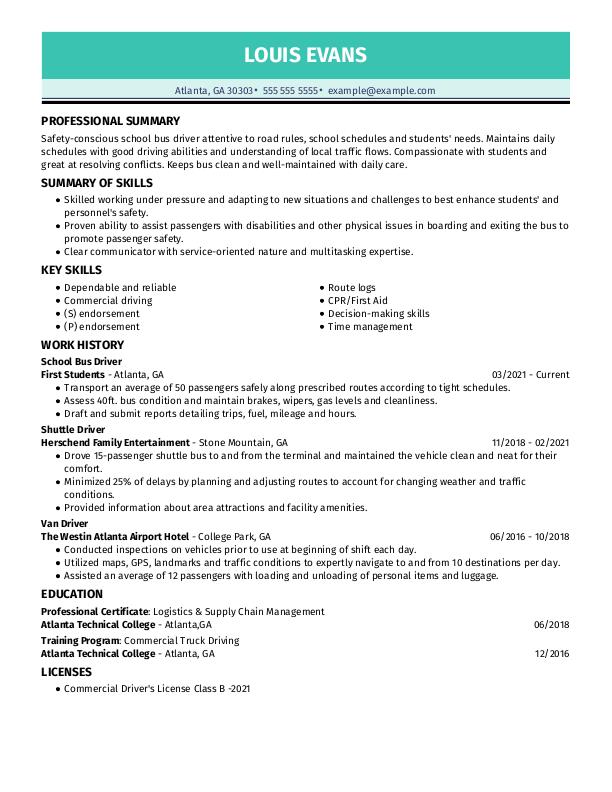 School Bus Driver | Free Resume Templates + How-To Guide
