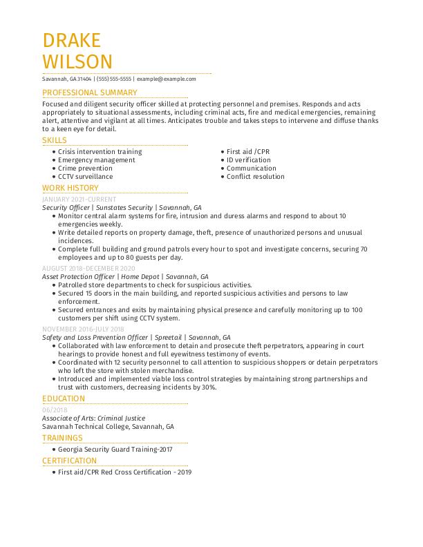 Security Officer | Free Resume Templates + How-To Guide